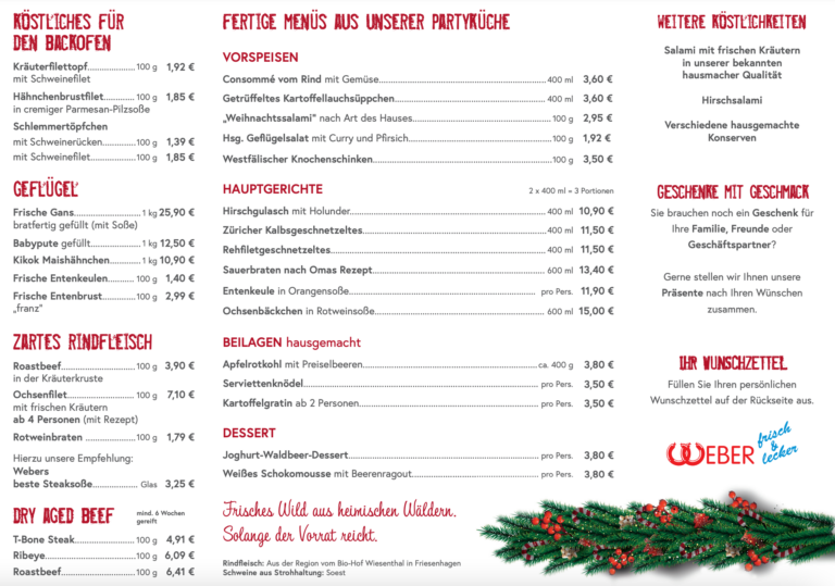 Weihnachtsprogramm 2023 – Weber Partyservice